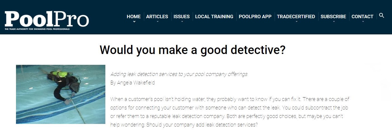Check us out in Pool Pro Magazine! | Leak Tools – Blog
